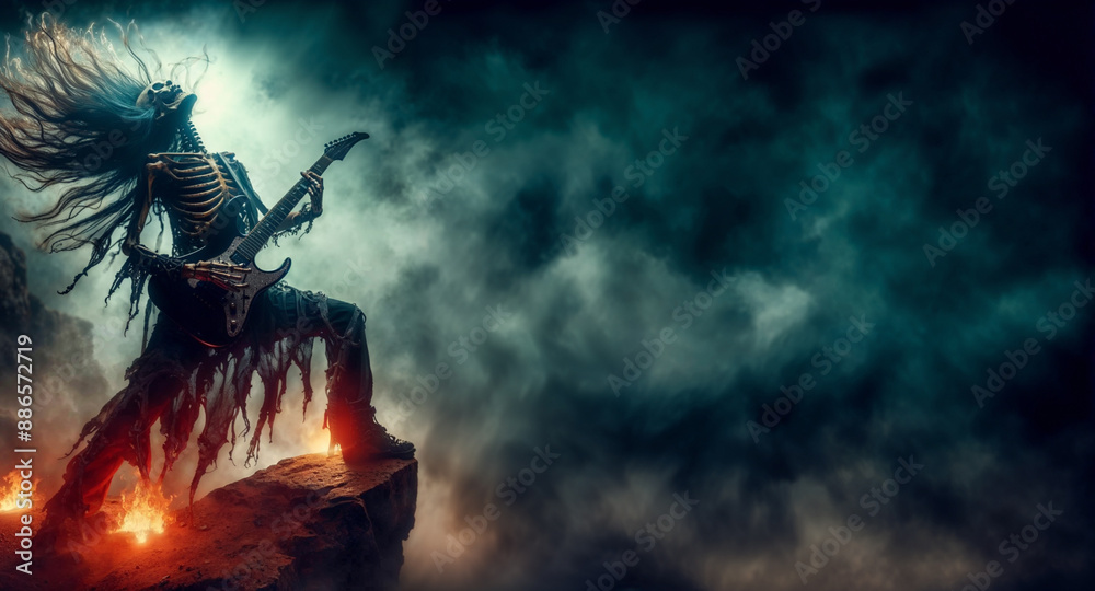 Skeleton playing Eletric guitar. Conceptual art for Heavy Metal, Thrash ...