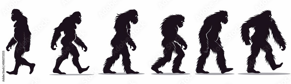 Five black silhouettes on a white background of a mythical creature ...