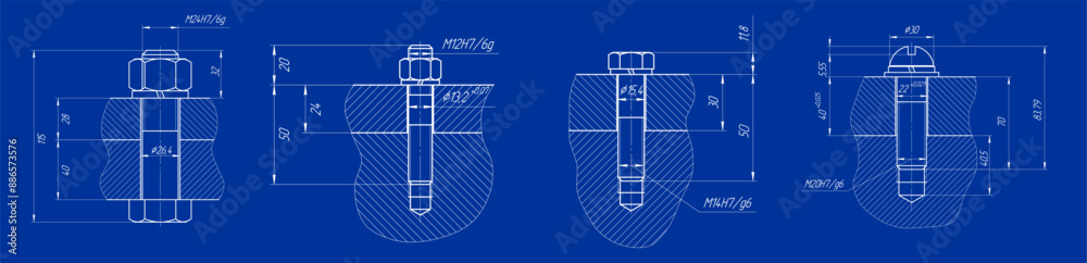Vector engineering cad drawing of mechanical part (steel bolt) with ...