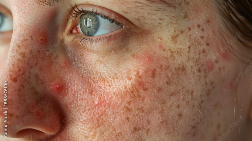 Seborrheic dermatitis present on the face of a woman, a common skin ...