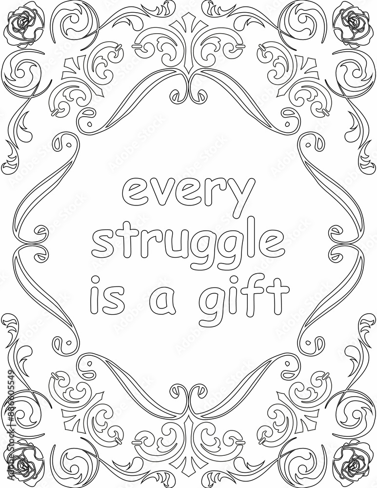 Printable floral coloring page for kids and adults with inspirational ...