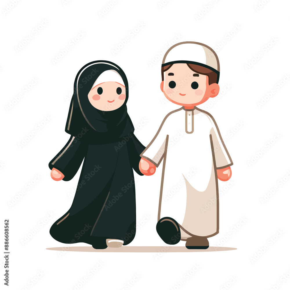 Cartoon of a Muslim brother and sister walking together Stock Vector ...