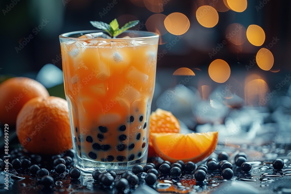 Bubble Tea. Glass of bubble tea. Yellow bubble tea. Taiwan milk tea ...