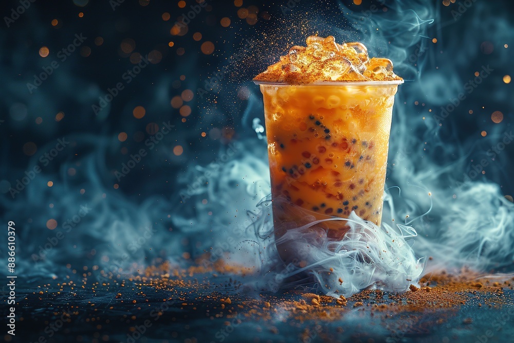 Bubble Tea. Glass of bubble tea. Yellow bubble tea. Taiwan milk tea ...