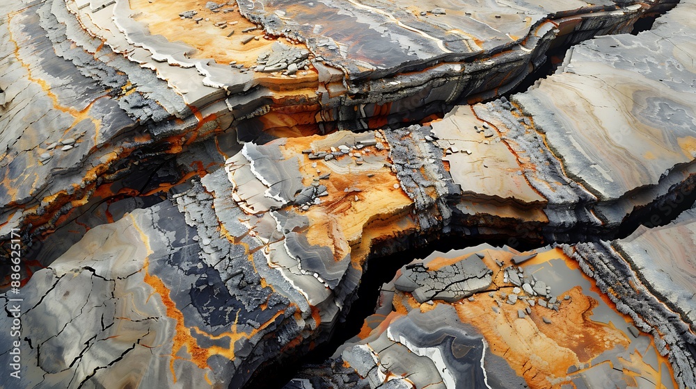 an earthquake fault line in a geological study, with layers of rock and ...