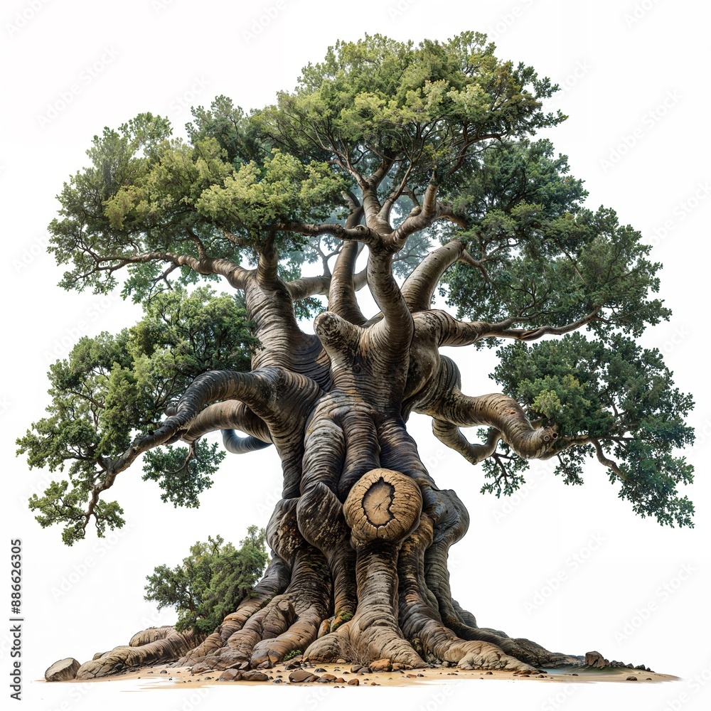 High-resolution artwork of a baobab tree, emphasizing its thick trunk ...