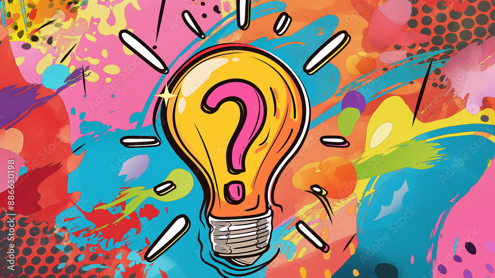 Pop art concept Question and lightbulb marks. Innovative business ...