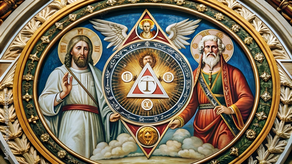 Foto de Christian illustration. The magnificent seal of the Holy Trinity: God the Father, God ...