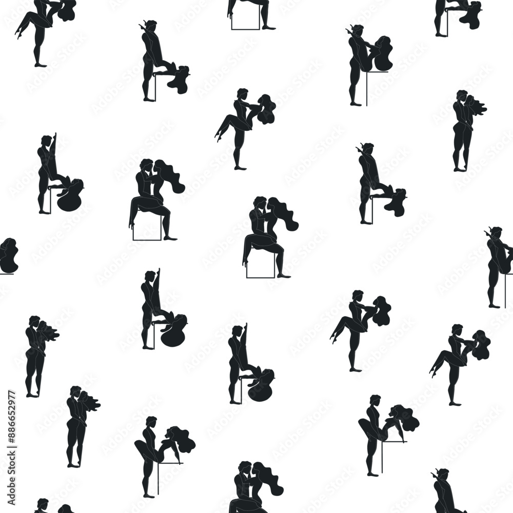 Kama Sutra seamless pattern design poster fabric. Kamasutra sketchy poses for making love. Set ...