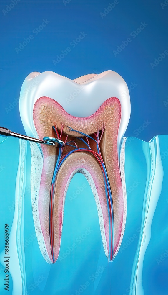 An illustration of the cross-section structure of teeth, with detailed ...