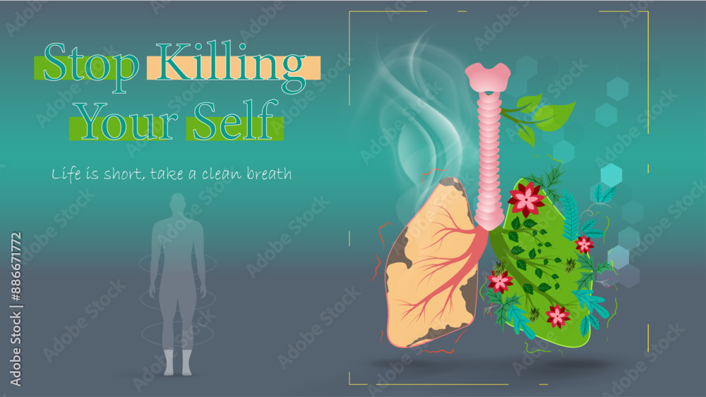 Human Health Concept: Man Figure with Dual Lungs, Green Lungs with ...