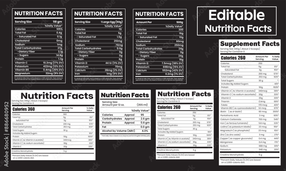 nutrition facts label,supplement facts label,vitamin facts label and ...