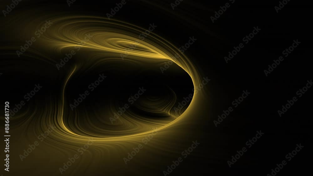 Vibrant black and yellow curved lines elegantly swirl in a circular ...