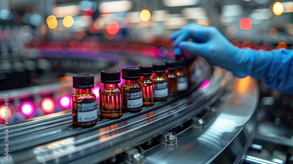 Vial Inspection and Handling in Pharmaceutical Plant. Gloved hands ...