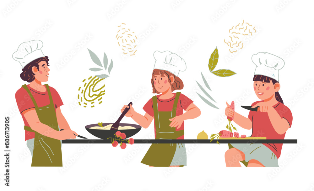 Cooking children characters for cooking class banner or poster. Chief ...