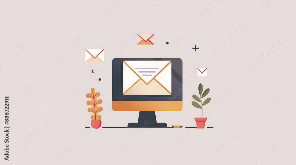 Digital Communication with Computer and Envelopes - Illustration of ...