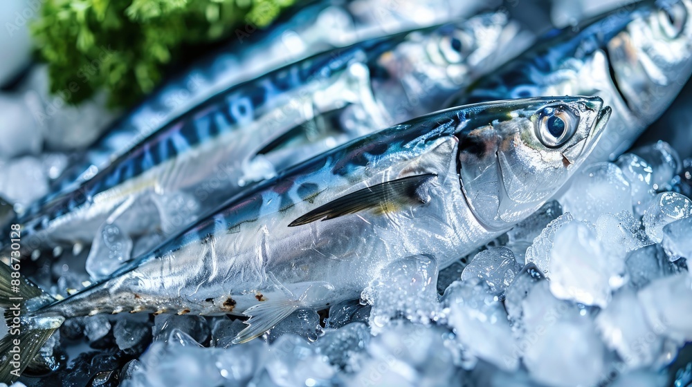 This photo shows fresh Chub mackerel fish on ice at a local supermarket ...