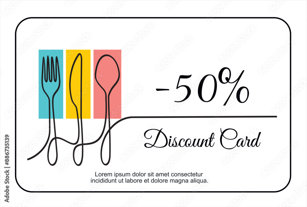 Hand drawn one line vector. Discount card or voucher fast food ...
