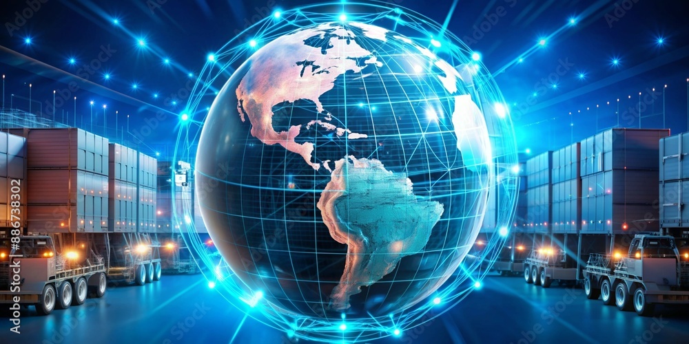 Generative ai. futuristic global logistics, digital world map, glowing ...