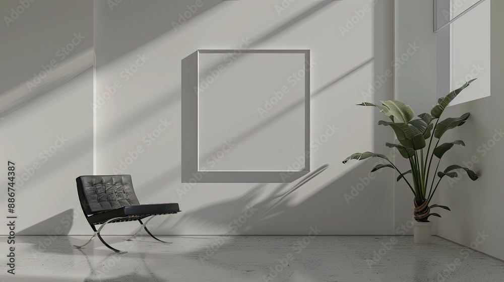 Mockup image of a minimalist empty room with an empty frame leaning ...