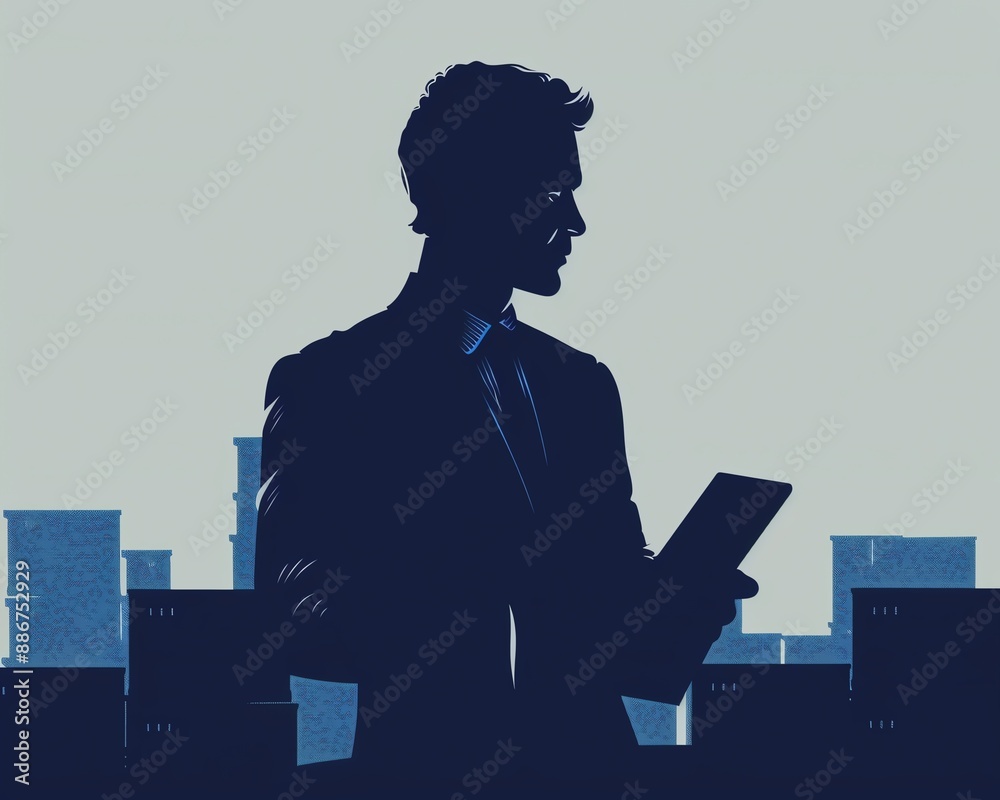 Silhouette of a logistics manager using a virtual assistant for ...