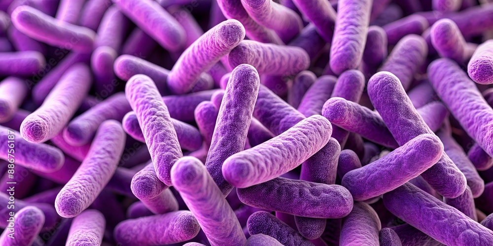 Foto de Purple colored bacterium rod monoculture Escherichia coli ...