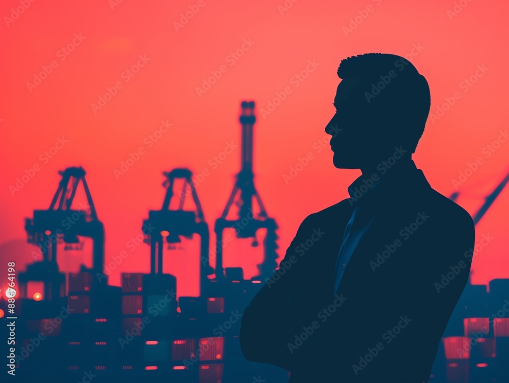 Silhouette of a logistics manager coordinating smart city ...