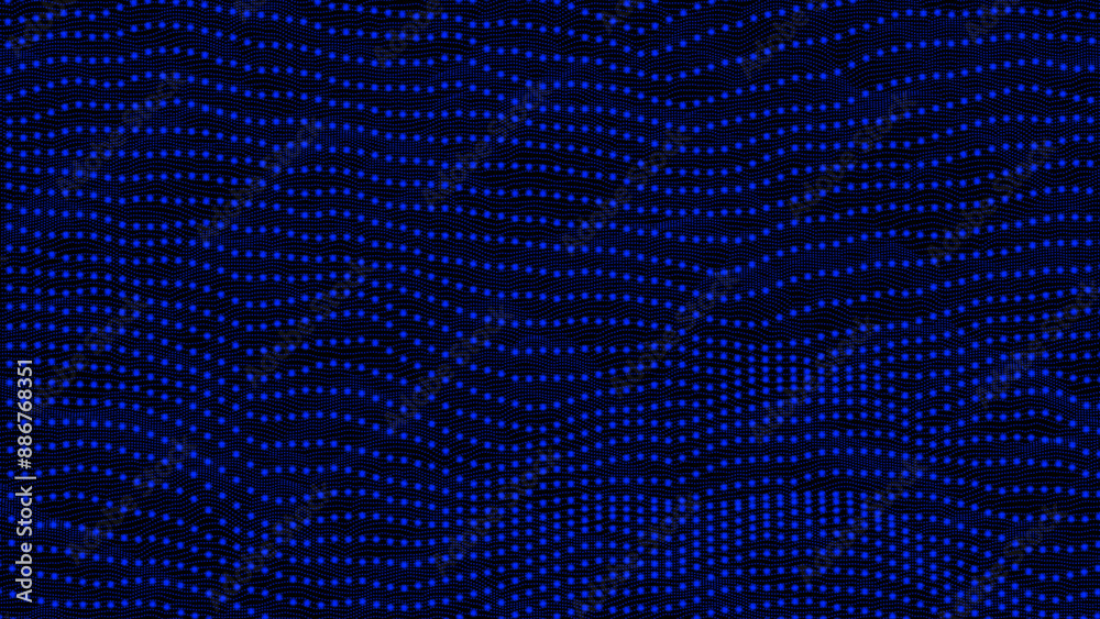 Abstract digital dots wave background. black background and blue dot ...