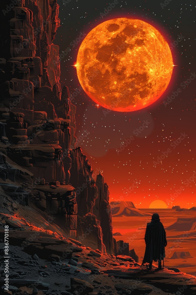 Pixel art depiction of a vast dune desert landscape, characterized by ...