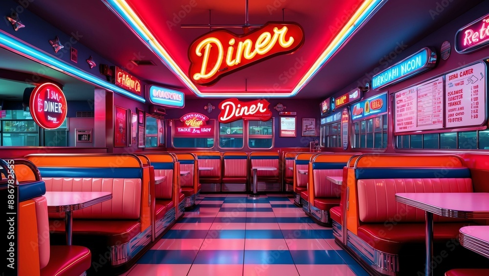 retro neon diner diner interior with neon signs booths Retro neon ...