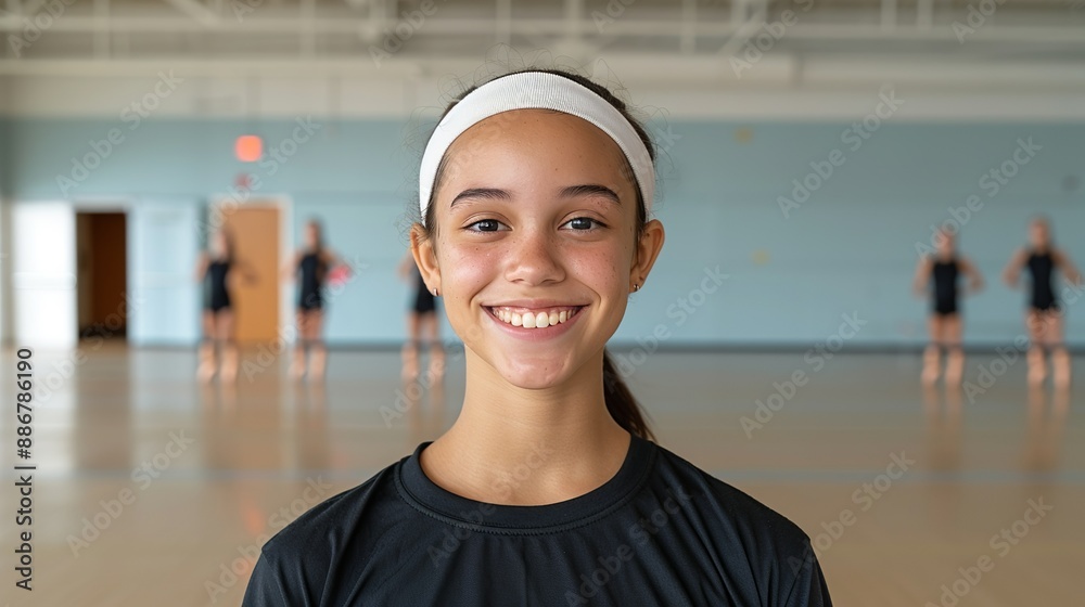 Smiling dancer in a dance studio performing a graceful routine. Diverse ...