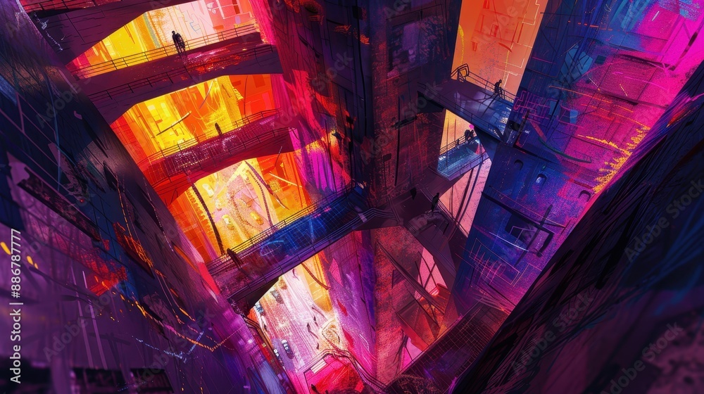 Digital painting of Augmented Reality immersive environment top view ...