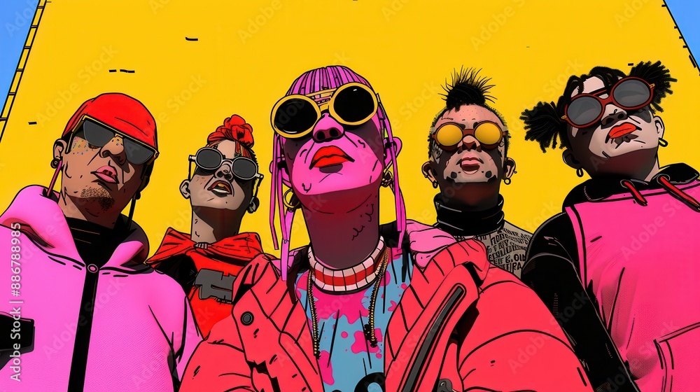 Diverse Multicultural Friends in Urban Golden Ratio Design Setting ...