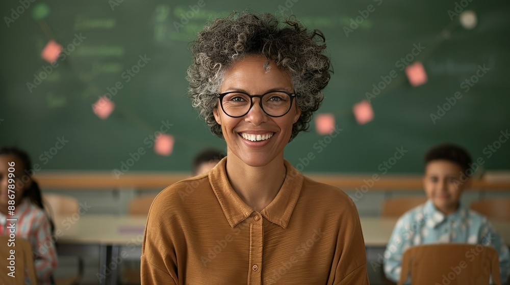 Happy teacher engaging students in a lively and inclusive classroom ...