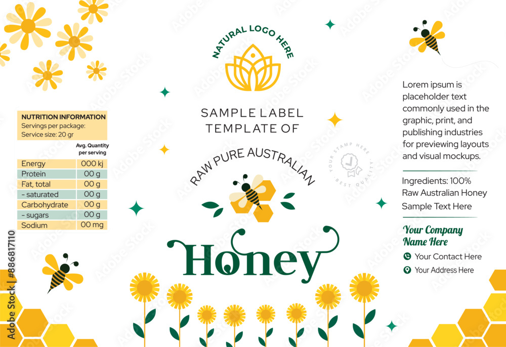 Pure Australian Honey Label Design template Download Editable Vector ...