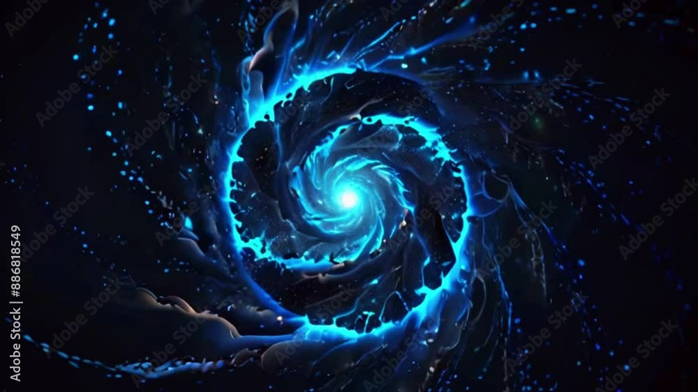 white and blue dots swirl into a vortex, forming intricate patterns ...