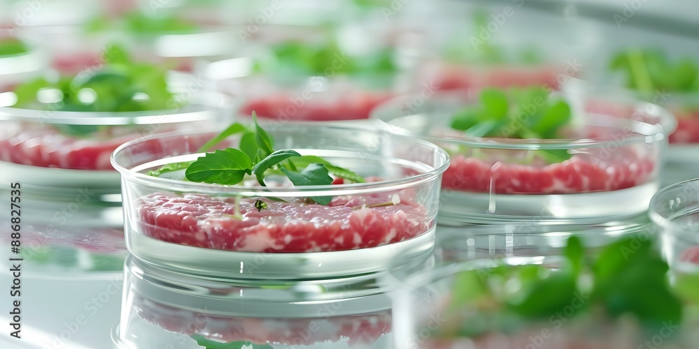 Mold and algae grow on laboratory-made artificial meat cutlets in petri ...