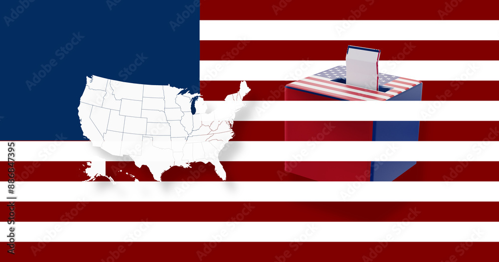 America votes, USA ballot box and seeds as an outline map with voting ...