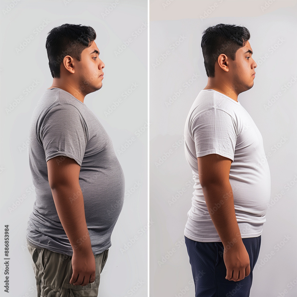 Young man, before and after success weight loss transformation Stock ...