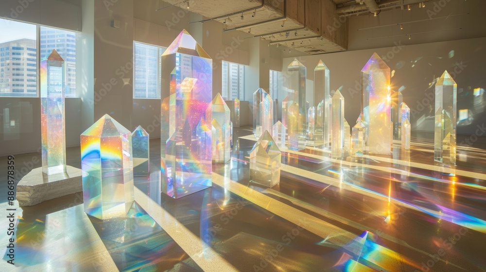 prismatic art displays, modern art gallery features crystal prism ...