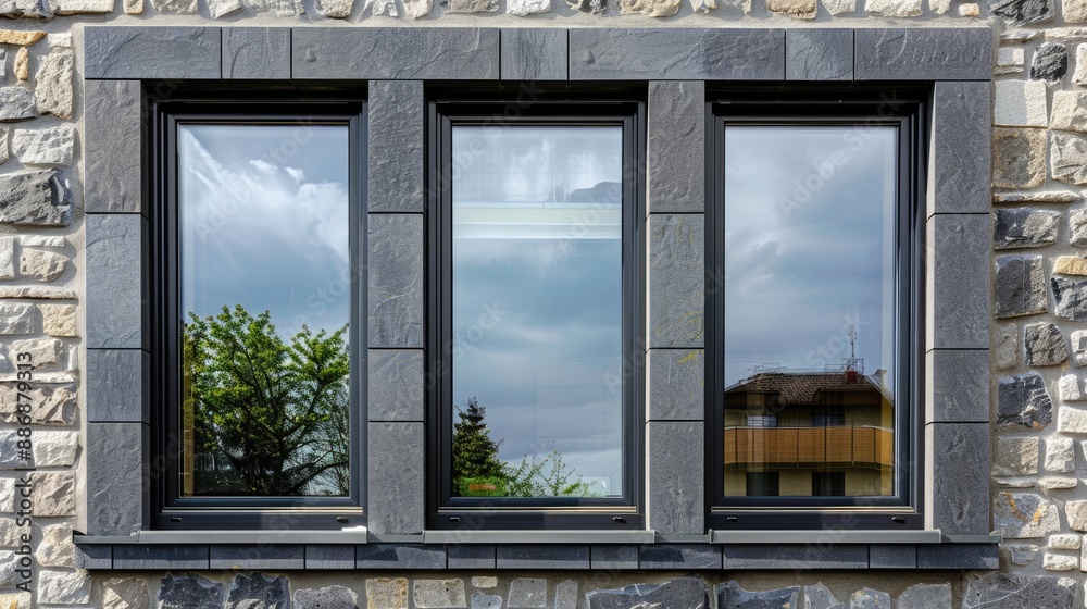 windows in a newly built house wall structure with insulated non ...