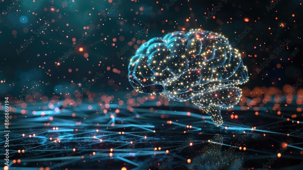 digital brain connections spreading out, symbolizing the concept of artificial intelligence and ...