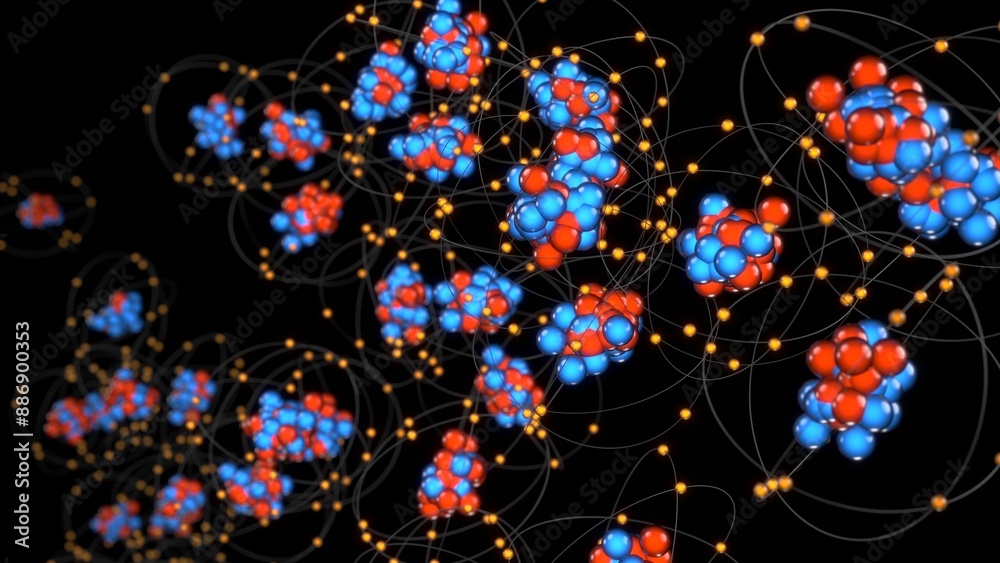 Atomic model 3d representation Bohr atom with electrons orbiting the ...