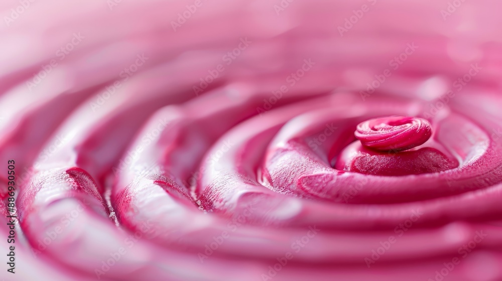 A close-up of a pink swirl with a button in its center The button is ...
