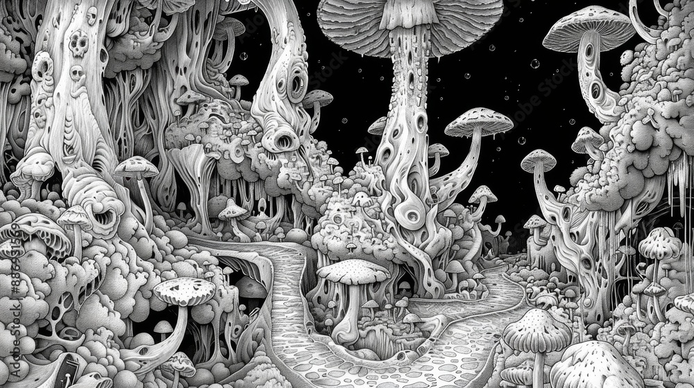 fantasy maze illustration, detailed doodle depicting an enchanting ...