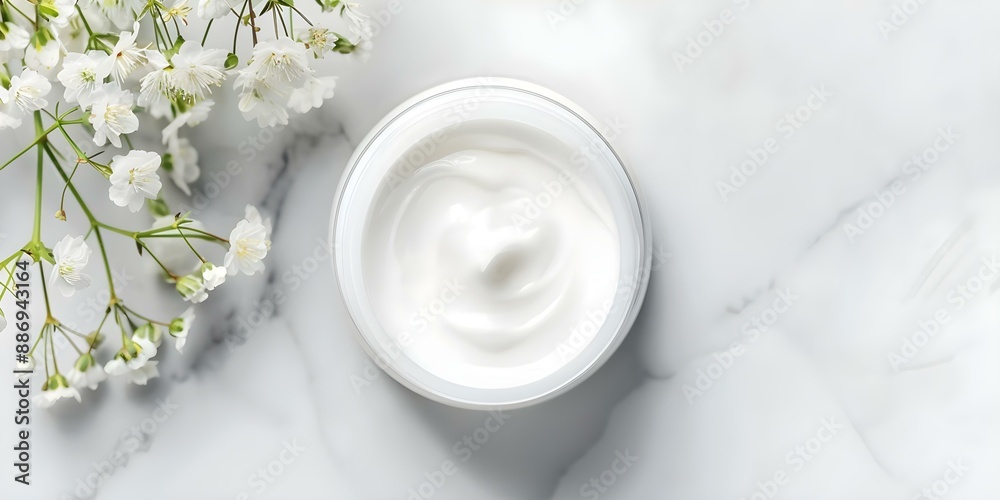 Overhead view of waterless cream jar with organic sustainable ...