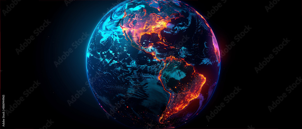 A dark Earth globe displaying a vibrant heatmap of global network ...