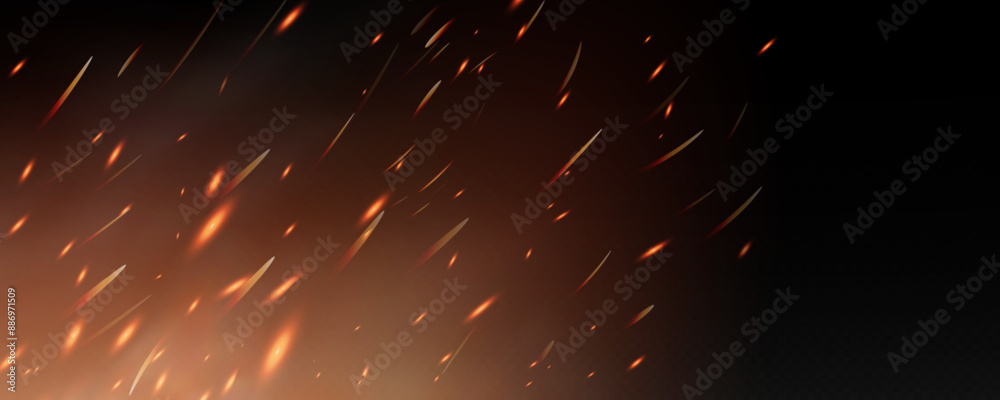 Burning hot sparks effect with embers burning ash and smoke flying in ...