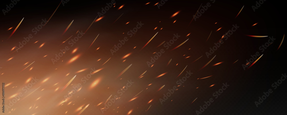 Burning hot sparks effect with embers burning ash and smoke flying in ...