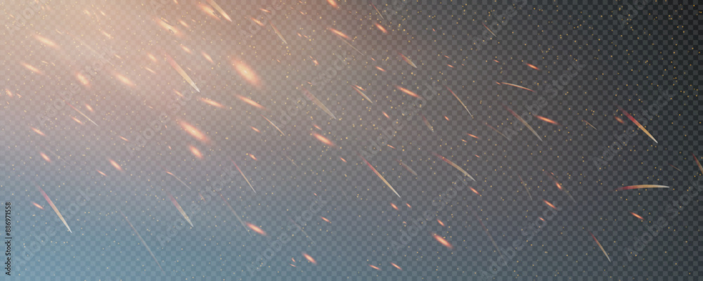 Burning hot sparks effect with embers burning ash and smoke flying in ...